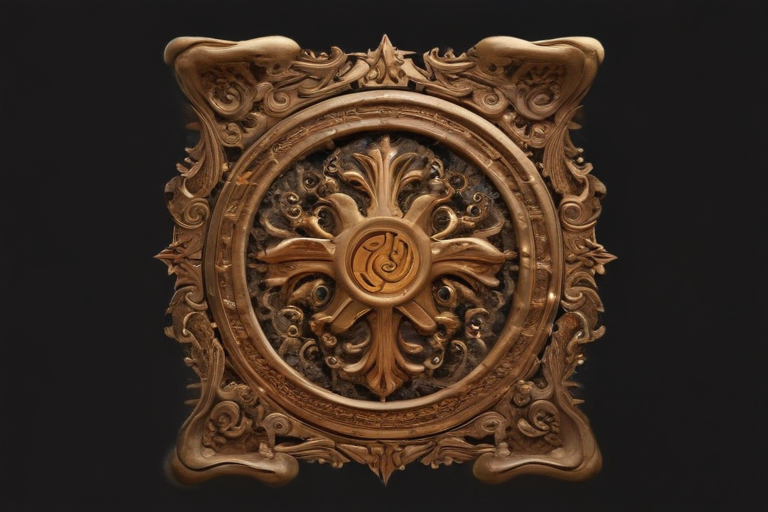 Ornate Wooden Panel Featuring Intricate Designs and Symbolic ...