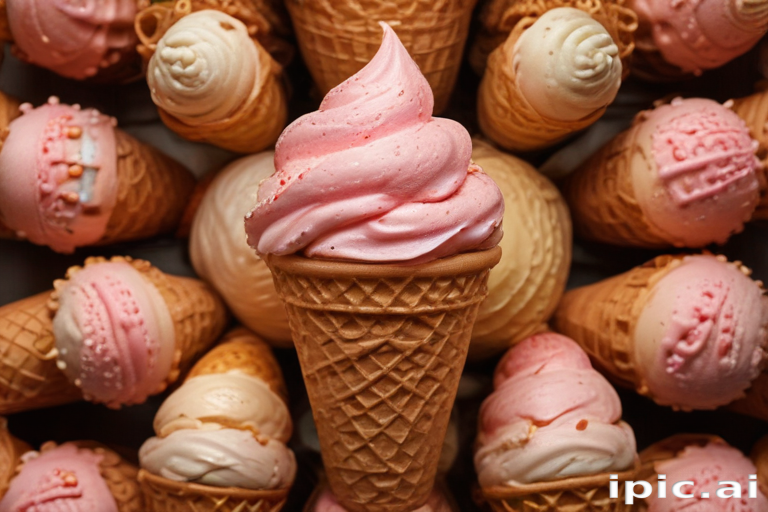 A Colorful Array of Delicious Ice Cream Cones in Various Flavors.