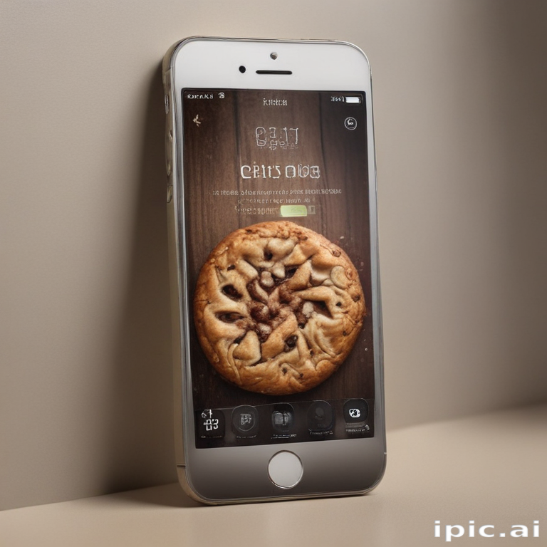 A Delicious Cookie Displayed on a Smartphone with a Wooden Background