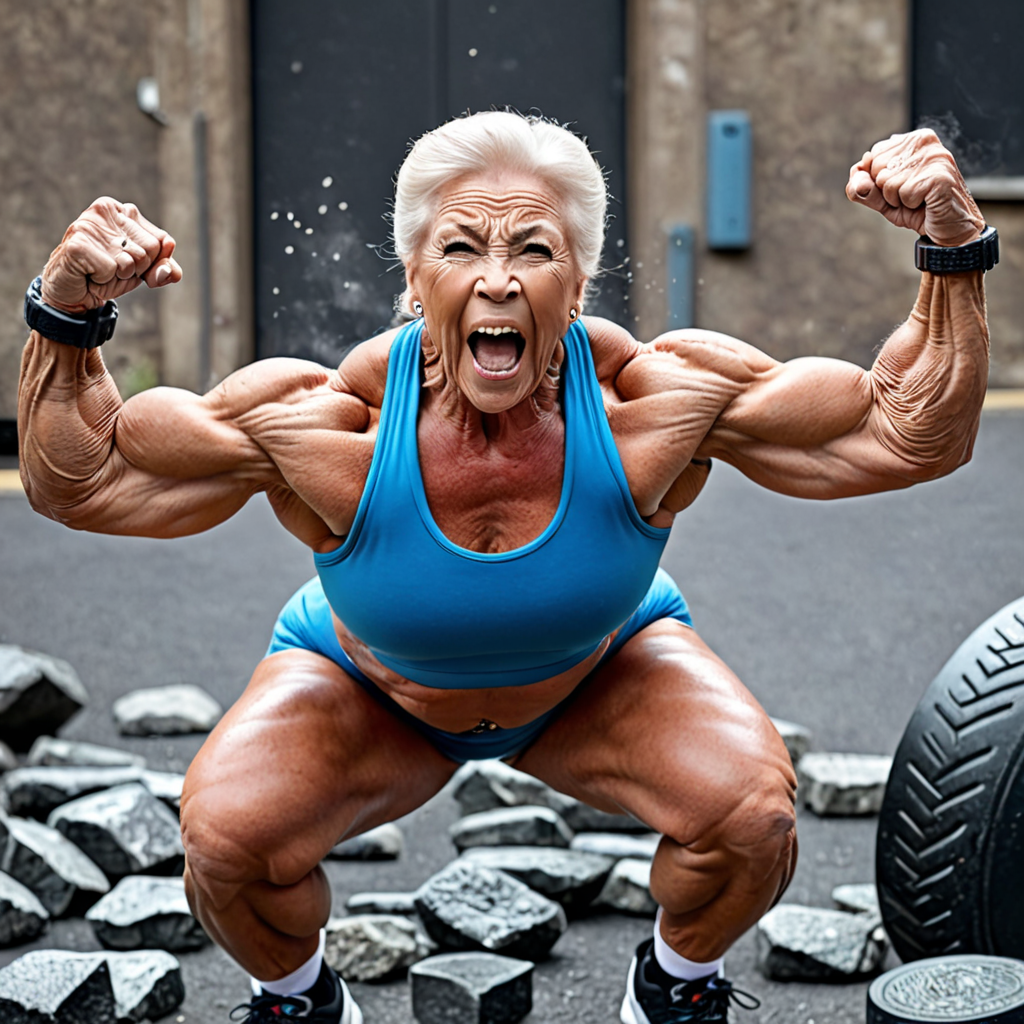 strong elderly very overweight muscular woman bodybuilder with enormous ...