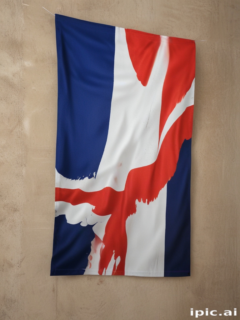 Vibrant Union Jack Flag Displaying Bold Colors on a Textured Wall