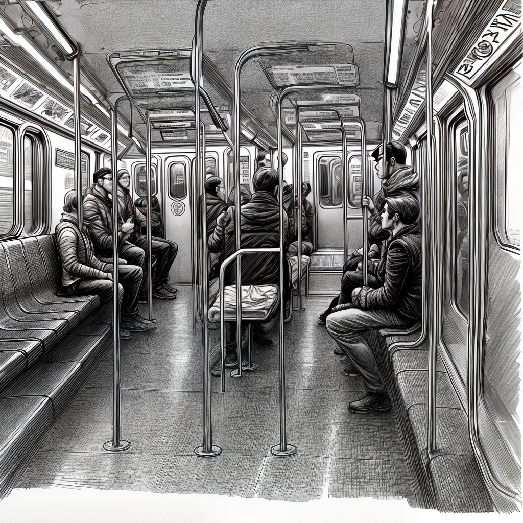 the subway train. COMIC BOOK. SKETCH STYLE. BLACK AND WHITE.