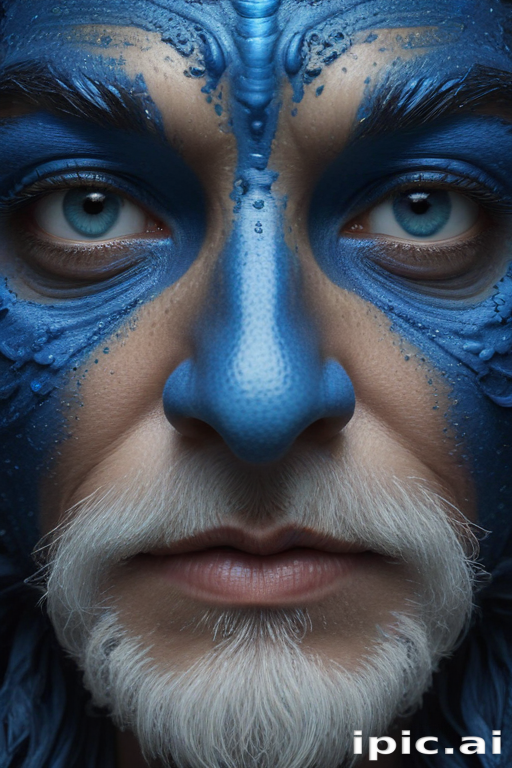Striking Portrait of a Person with Intricate Blue Face Paint and Features