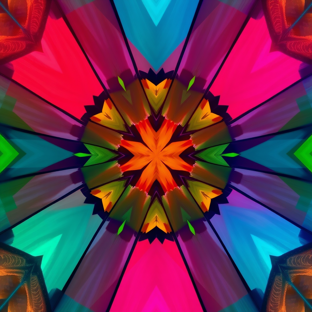 Generate an abstract geometric pattern with vibrant colors and sharp ...
