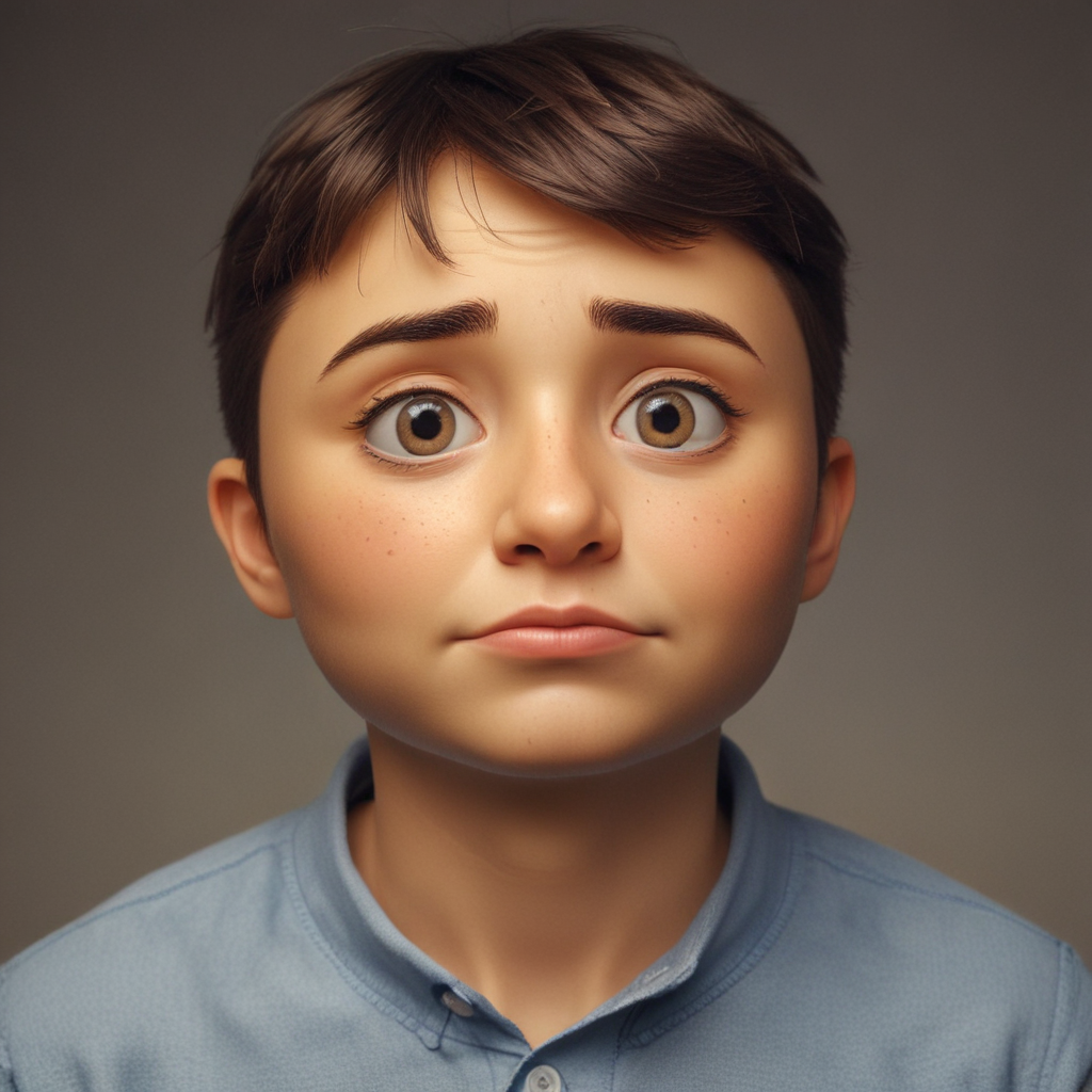 A Young Boy with Expressive Eyes and a Wistful Expression in Portrait.