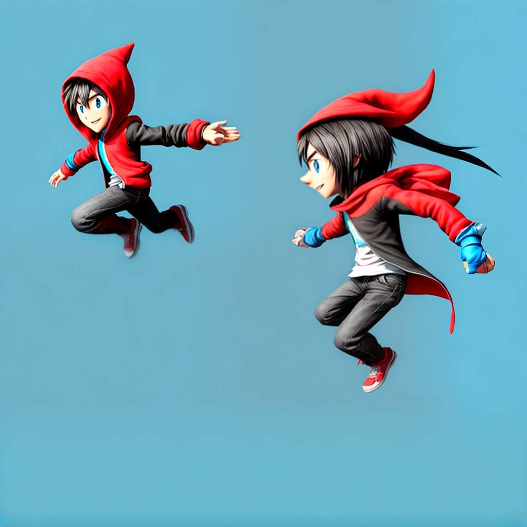 create a 2d platformer game character that is black with a red hoodie ...