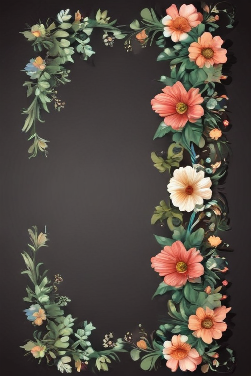 Elegant Floral Frame with Vibrant Blossoms on a Dark Background