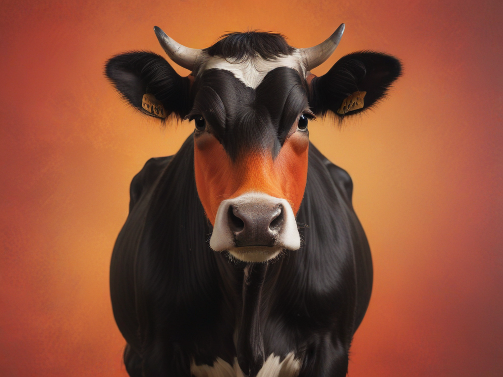 A gothic cow with a red and orange ombré background