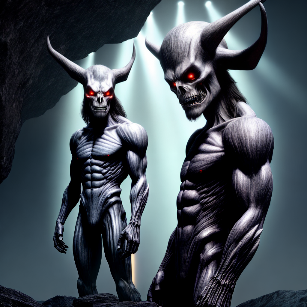 Create the image of a Wendigo, with human appearance. Inside a cave ...