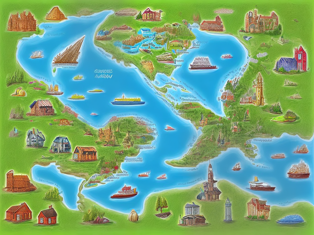 Real world map, 2D, cartoon style, high quality, high detail