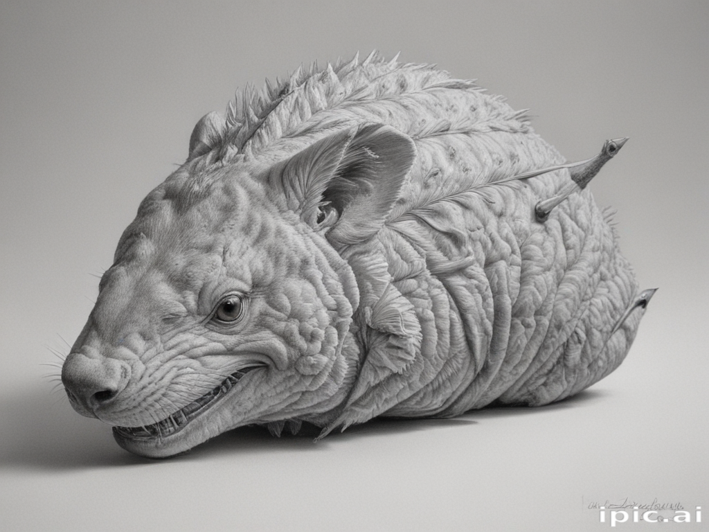 Intricate Monochrome Illustration of a Unique, Fantasy Creature with Spines