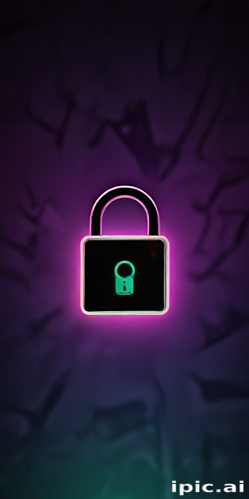 Neon Lock Icon Against a Dark Background with Colorful Glow Effects