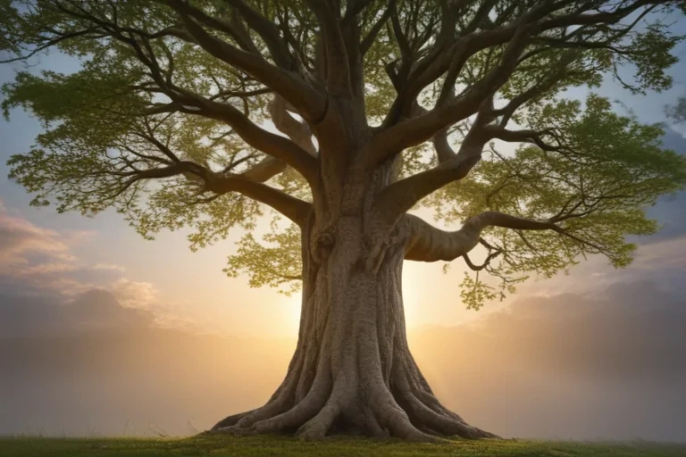 Majestic Tree Standing Tall Against a Beautiful Sunset Background