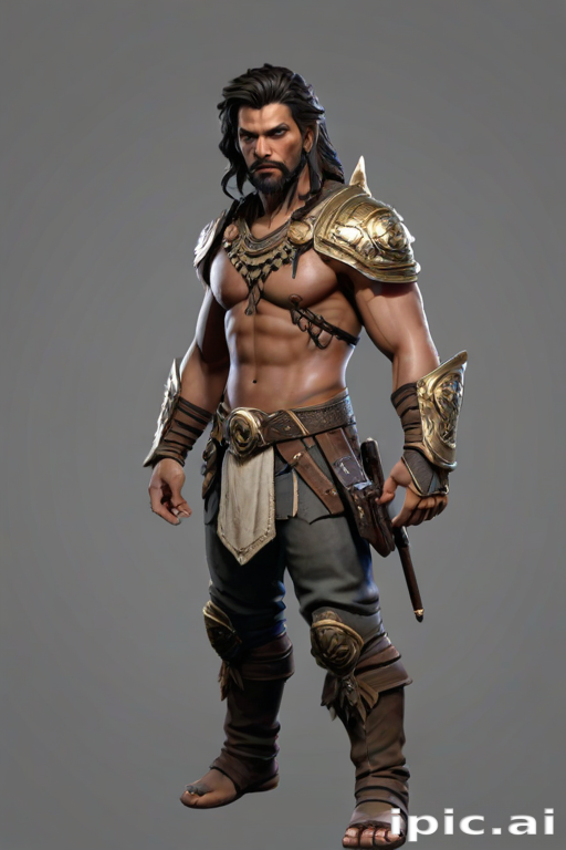 Heroic Warrior Character in Detailed Armor with Muscular Build and Stance