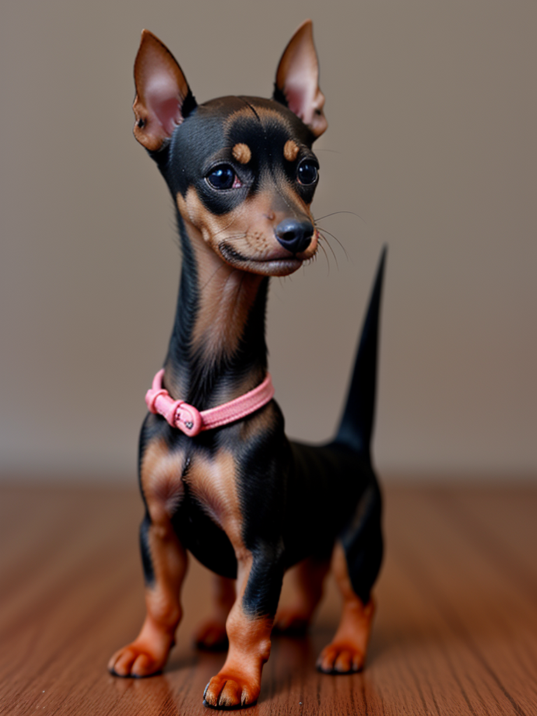 Adorable Miniature Pinscher with a Pink Collar Standing Proudly Indoors
