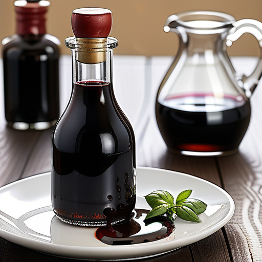Elegant Display of Balsamic Vinegar with Fresh Basil on a Plate