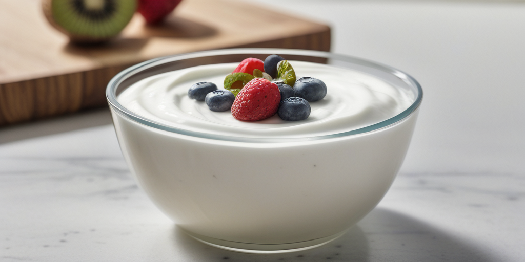 Delicious Bowl of Creamy Yogurt Topped with Fresh Berries and Mint.