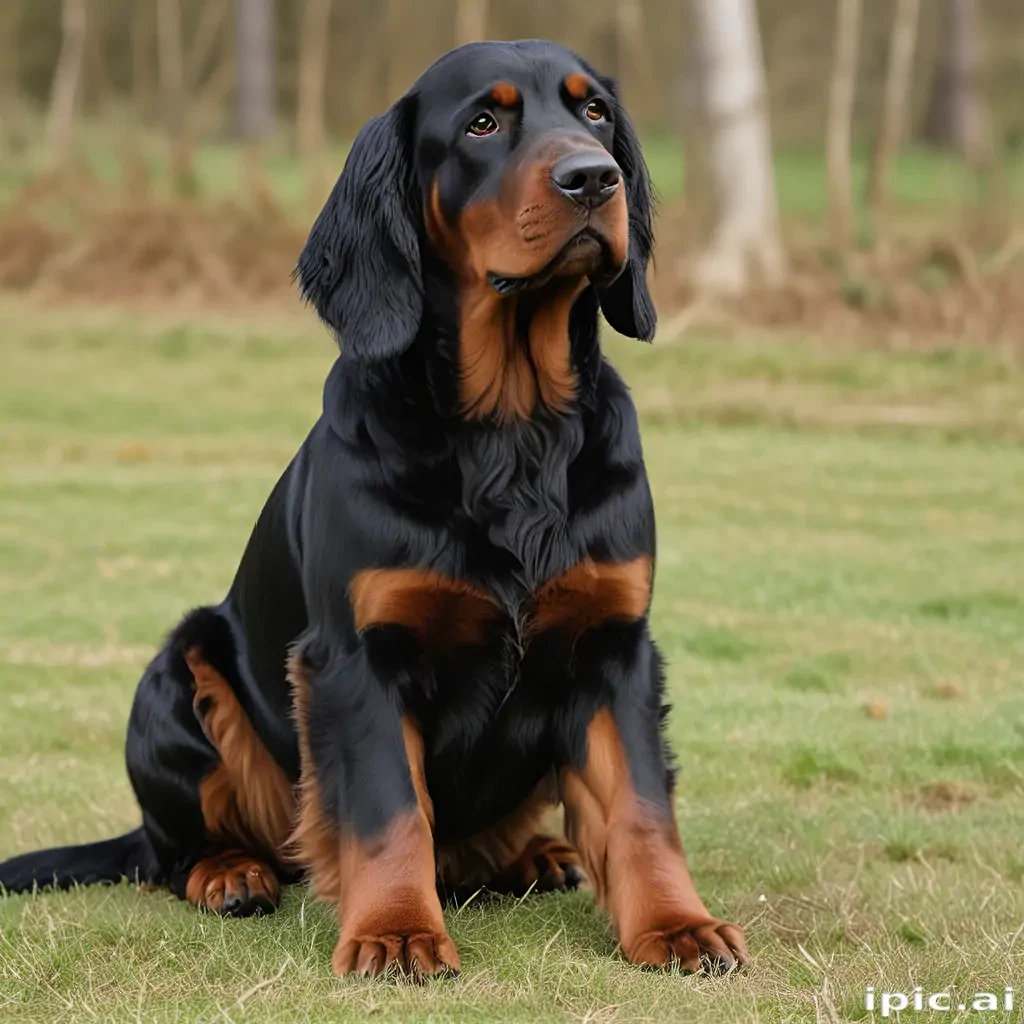A Majestic Gordon Setter Sitting Gracefully in a Lush Green Field