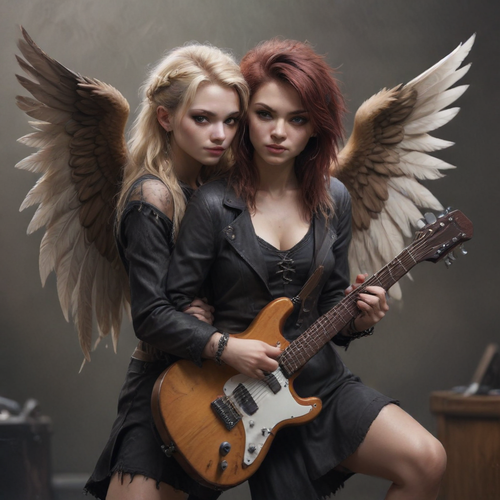 punk angels playing guitar