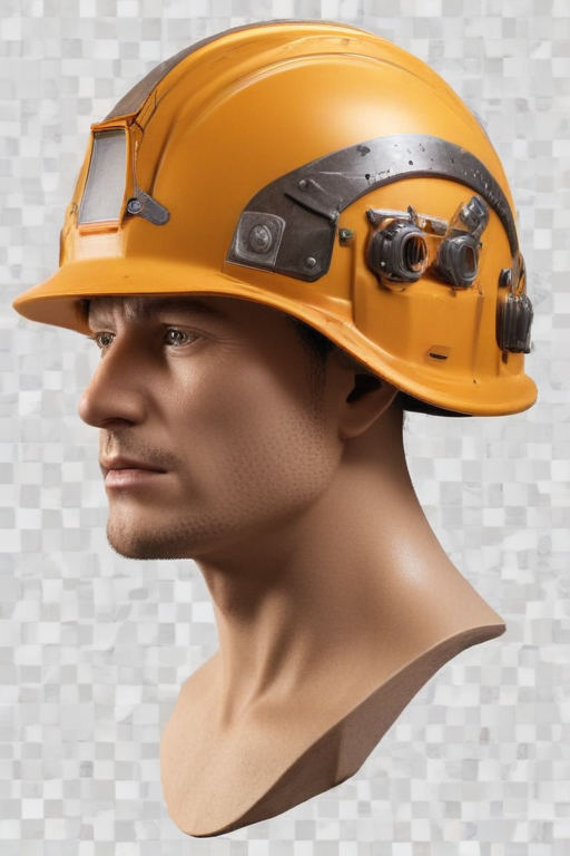 Realistic Model of a Worker Wearing a Safety Helmet with Features