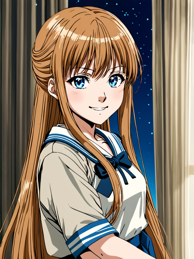 dark copper blonde, grey eyes, hime cut, woman, 2d, bangs, art, anime ...