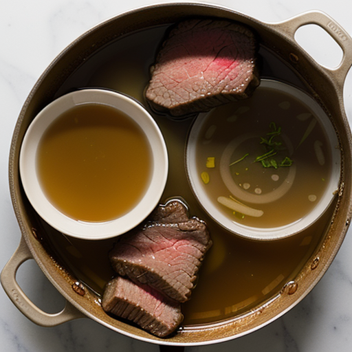 A Delicious Bowl of Savory Broth with Tender Slices of Beef.