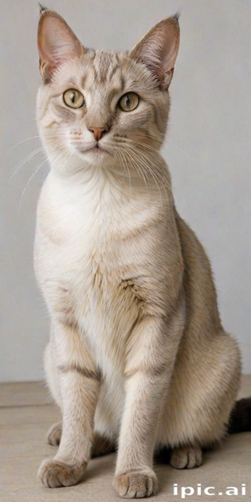 A Graceful Cat Posing Elegantly Against a Neutral Background in Soft Light.