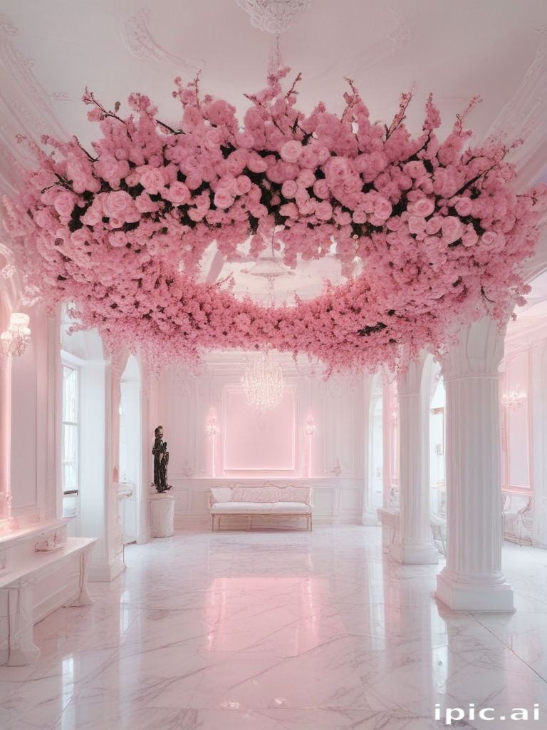 Elegant Interior with Stunning Pink Cherry Blossom Floral Installation ...