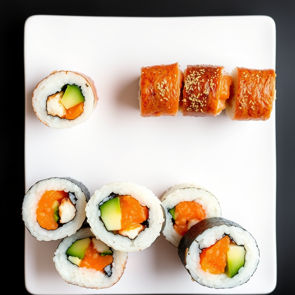 Create a high-resolution image of sushi rolls on a white background ...
