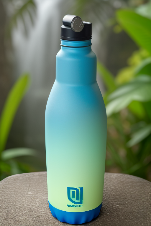 Stylish Water Bottle with Gradient Design Against a Lush Green Background