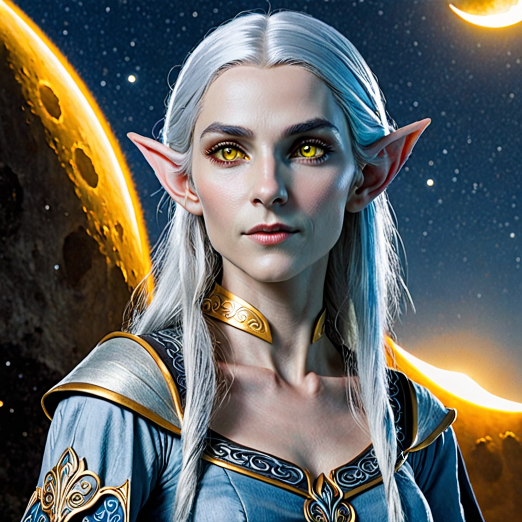a female elf with pale, slightly blue skin and silver hair. She's ...