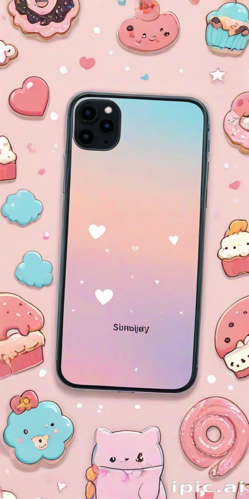 Colorful Phone Case Surrounded by Cute Desserts and Adorable Characters
