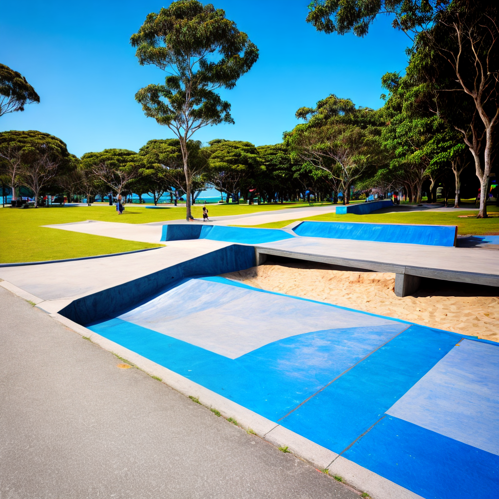 linear skate park with footpath near beach