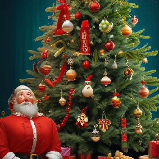 Festive Holiday Scene Featuring Santa Claus and a Decorated Christmas Tree