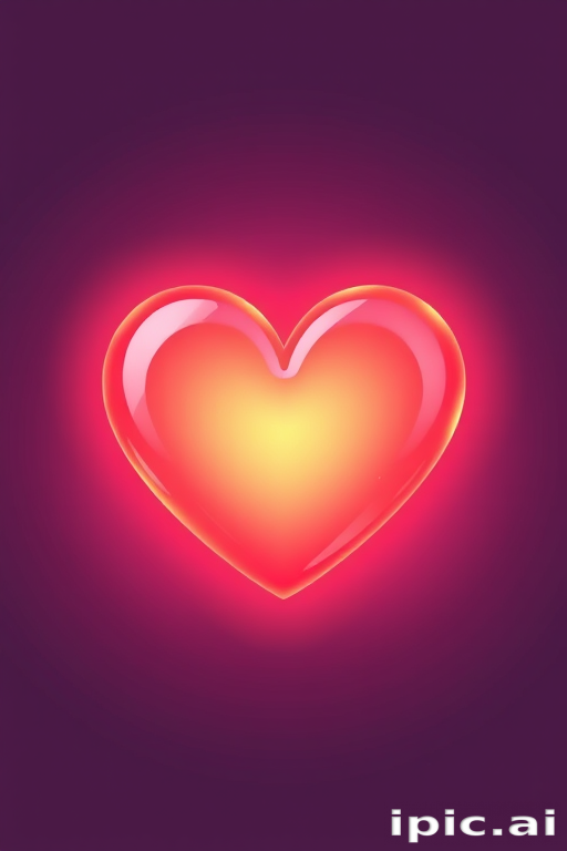 Radiant and Glowing Heart Symbol Against a Deep Purple Background