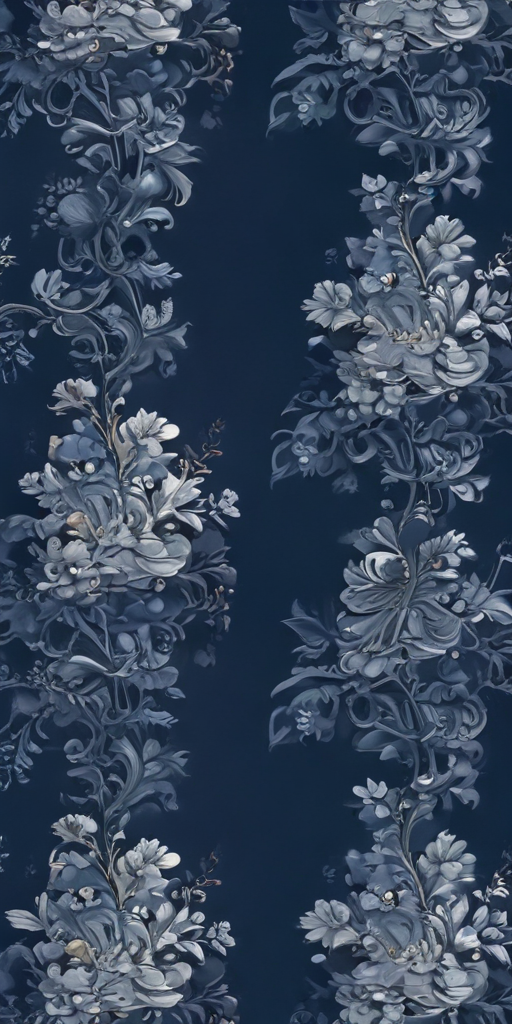 Elegant Floral Pattern with Intricate Designs on a Deep Blue Background