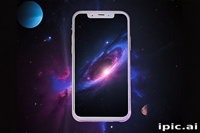 Smartphone Displaying a Vibrant Galaxy Among Stars and Planets in Space