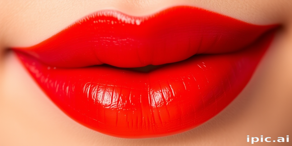 Vibrant Red Lips with Glossy Finish Highlighting Perfectly Sculpted Shape.