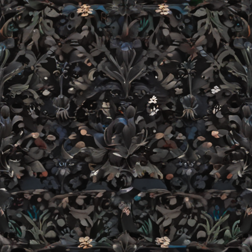 Dark Floral Pattern with Intricate Details and Vibrant Color Accents