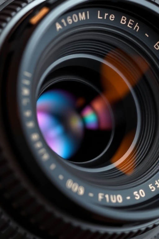 Close-Up of a Camera Lens Showcasing Intricate Optical Elements and Designs