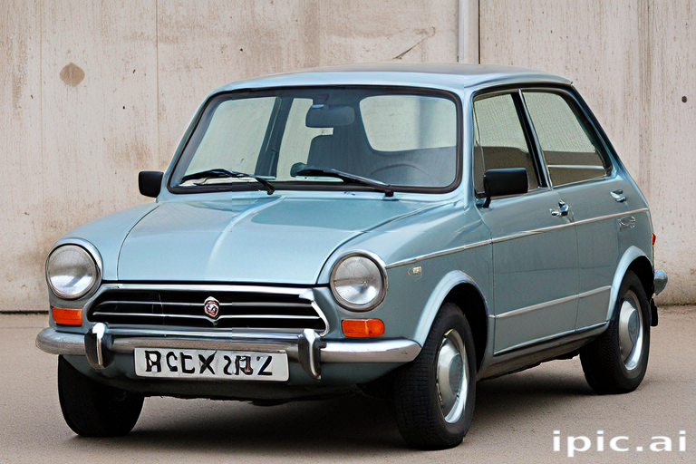 Classic Compact Car in Vintage Blue Color Parked Against a Plain Background