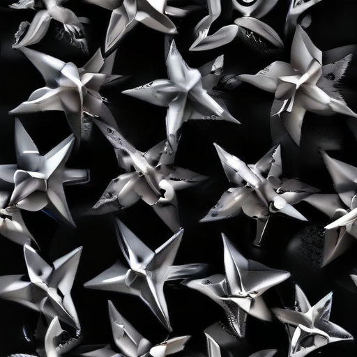 A field of silver caltrops on black