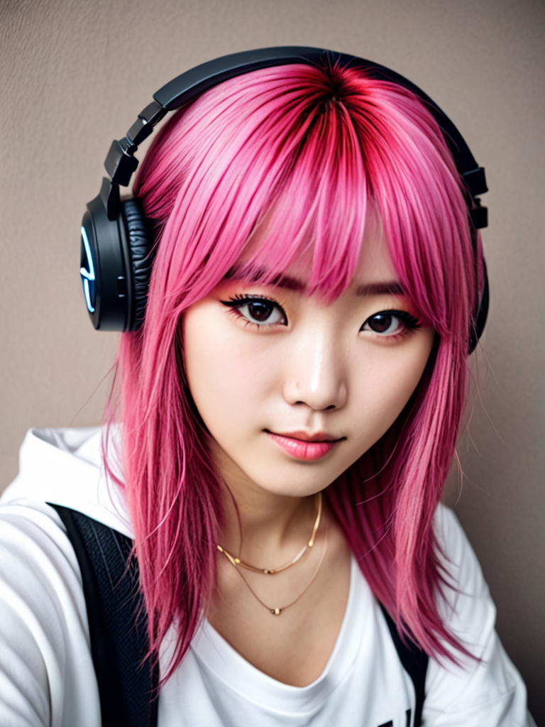 pink haired korean gamer girl