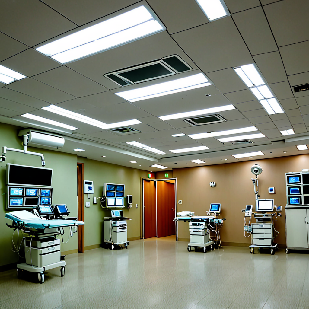 ceiling of the modern hospital's operating room with lights