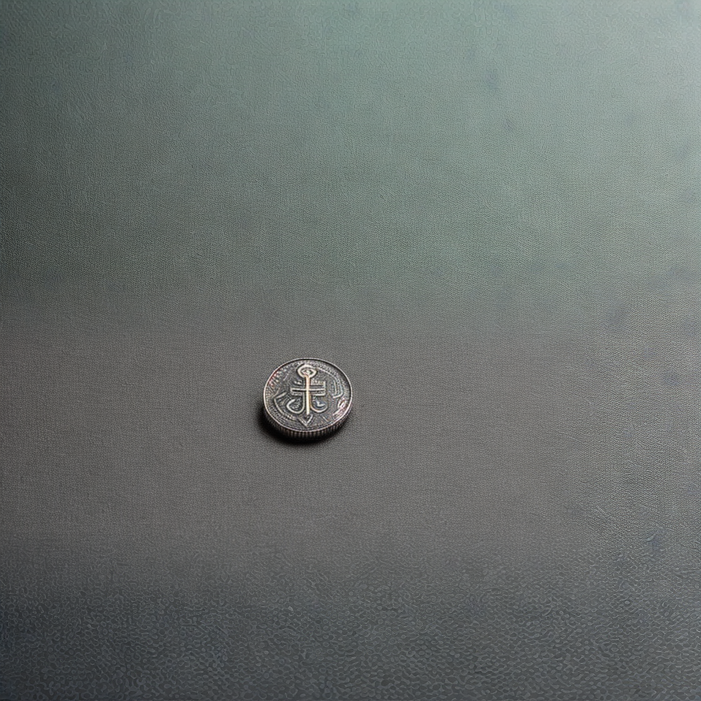 silver coin with fehu rune as symbol