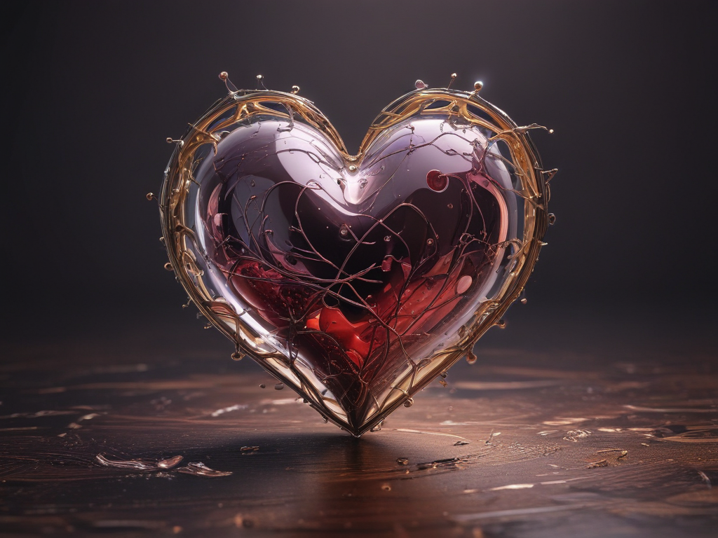 A Beautifully Crafted Glass Heart Enclosed in Delicate Golden Thorns