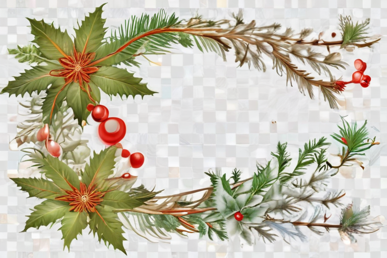 Festive Holiday Frame with Greenery, Berries, and Pinecones for ...