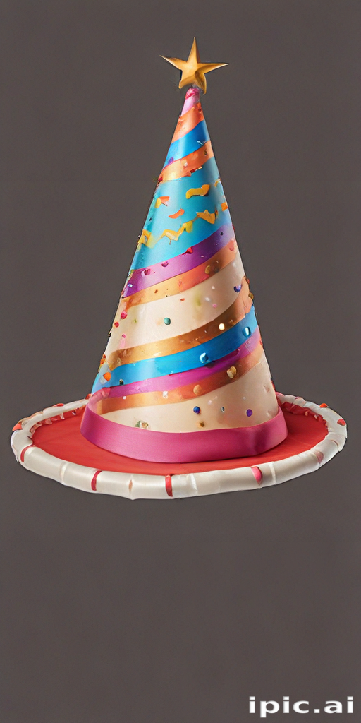 A Colorful Party Hat with Stripes and Stars for Celebrations.
