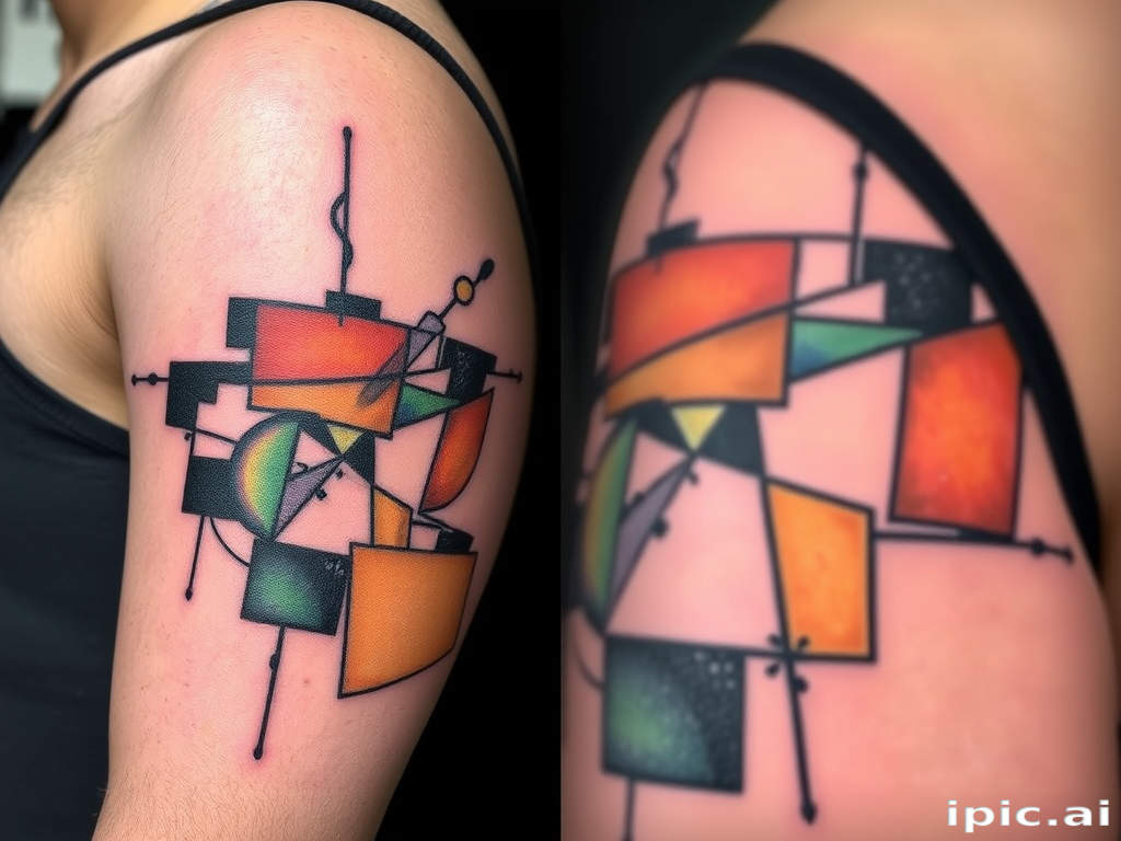 Vibrant Geometric Tattoo Design Featuring Abstract Shapes and Bold Colors