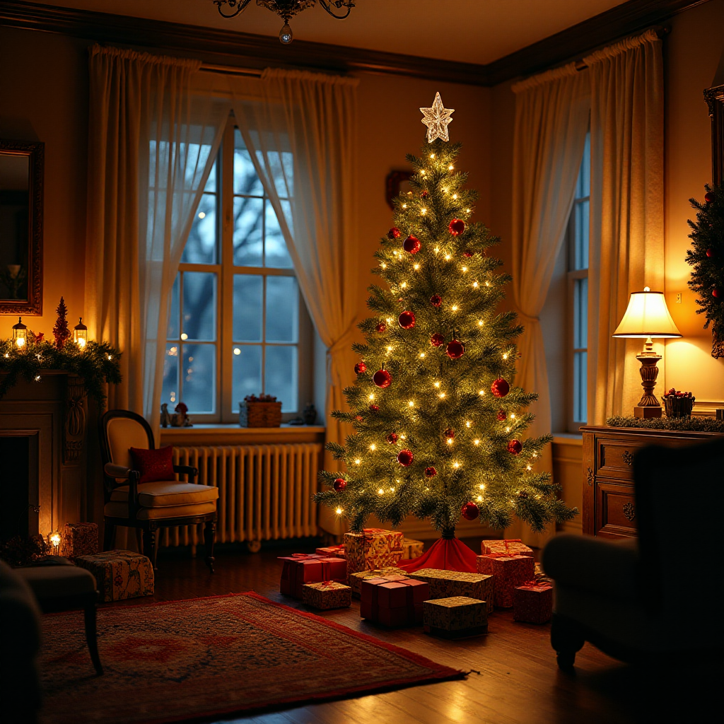 A Cozy Winter Evening with a Beautifully Decorated Christmas Tree.